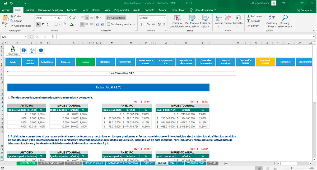 Excel Para La Declaración Anual Del Régimen Simple De Tributación Año